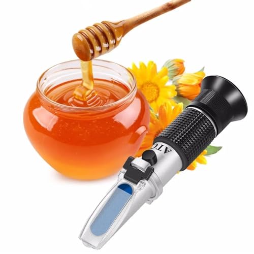 KYKYK Refractometer, Newest Handheld Refractometer Refraction Tools 58~92% Brix 38~43 Be Baume Honey Water Contents (12-27%) Refractometer for Fruit, Homebrewing, Juice, Vegetables