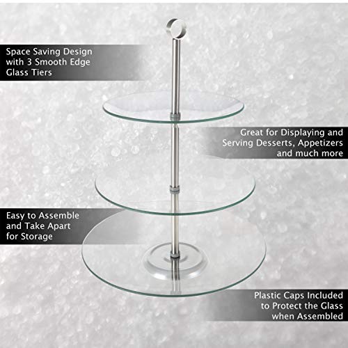 Home 3-Tier Dessert Stand-Tempered Round Glass Display Tower for Cupcakes, Cookies, Fruit, AppetizersâBuffet, Wedding, Party Serveware by Classic Cuisine, Standard, Clear