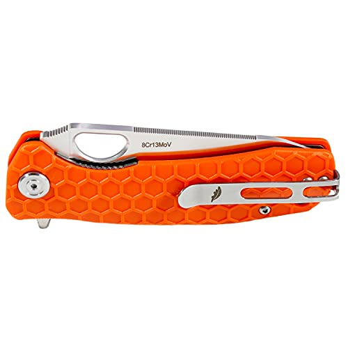 Honey Badger Leaf Pocket Knife for Men and Women - Folding Pocket Knife with Clip, Mini Folding Knife, Multitool Knife, Outdoor Camping Knife, Small Pocket Knife, Lightweight Pocket Knife - Medium Orange