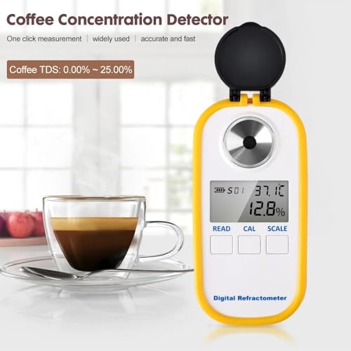 KYKYK Refractometer, 2-in-1 Auto Refractometer for Coffee Hydrometer Brix TDS Concentration Meter Tester Detector Digital Measure Coffee Sugar Meter for Fruit, Homebrewing, Juice, Vegetables