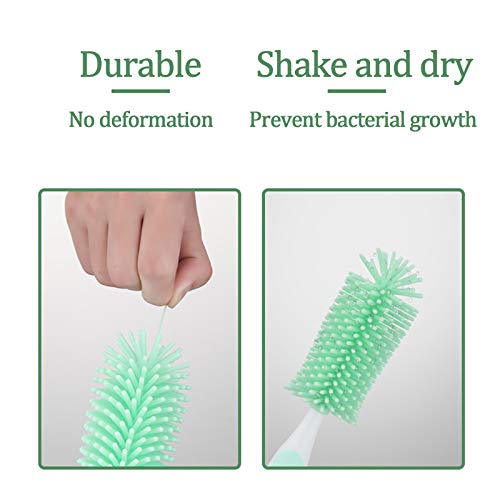UUKING Baby Bottle Brush Small Bottle Silica Gel Scrubber Cleaner Brushes Set Sponge Washer Milk Water Cleaning Kit Cup, (Green)