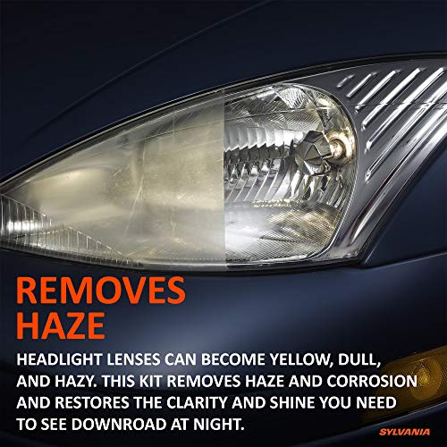 SYLVANIA - Headlight Restoration Kit - 3 Easy Steps to Restore Sun Damaged Headlights With Exclusive UV Block Clear Coat, Light Output and Beam Pattern Restored, Long Lasting Protection
