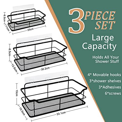 steauty Shower Caddy,3-Pack Bathroom Organizer, Unique Mesh Bottom Design of Shower Shelves, 2 Install Methods(Self Adhesive & Screw),Black Shower Shelf for Inside Shower