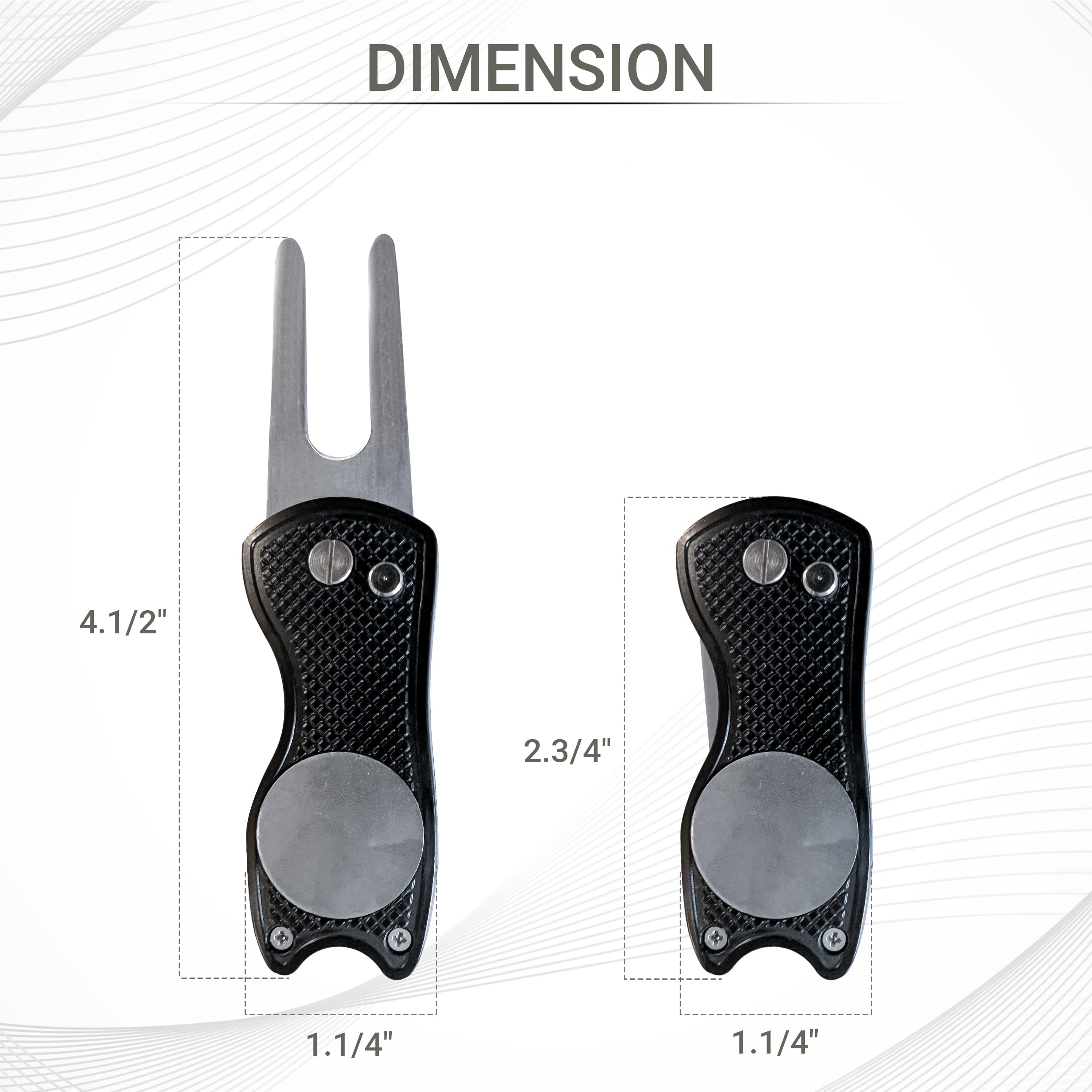 Golf Greens Repair Divot Tool Pitchfork 2 Prong Golf Ball Marker w/Switchblade Carabiner Clip Greens in Regulation Heavy Duty, Black