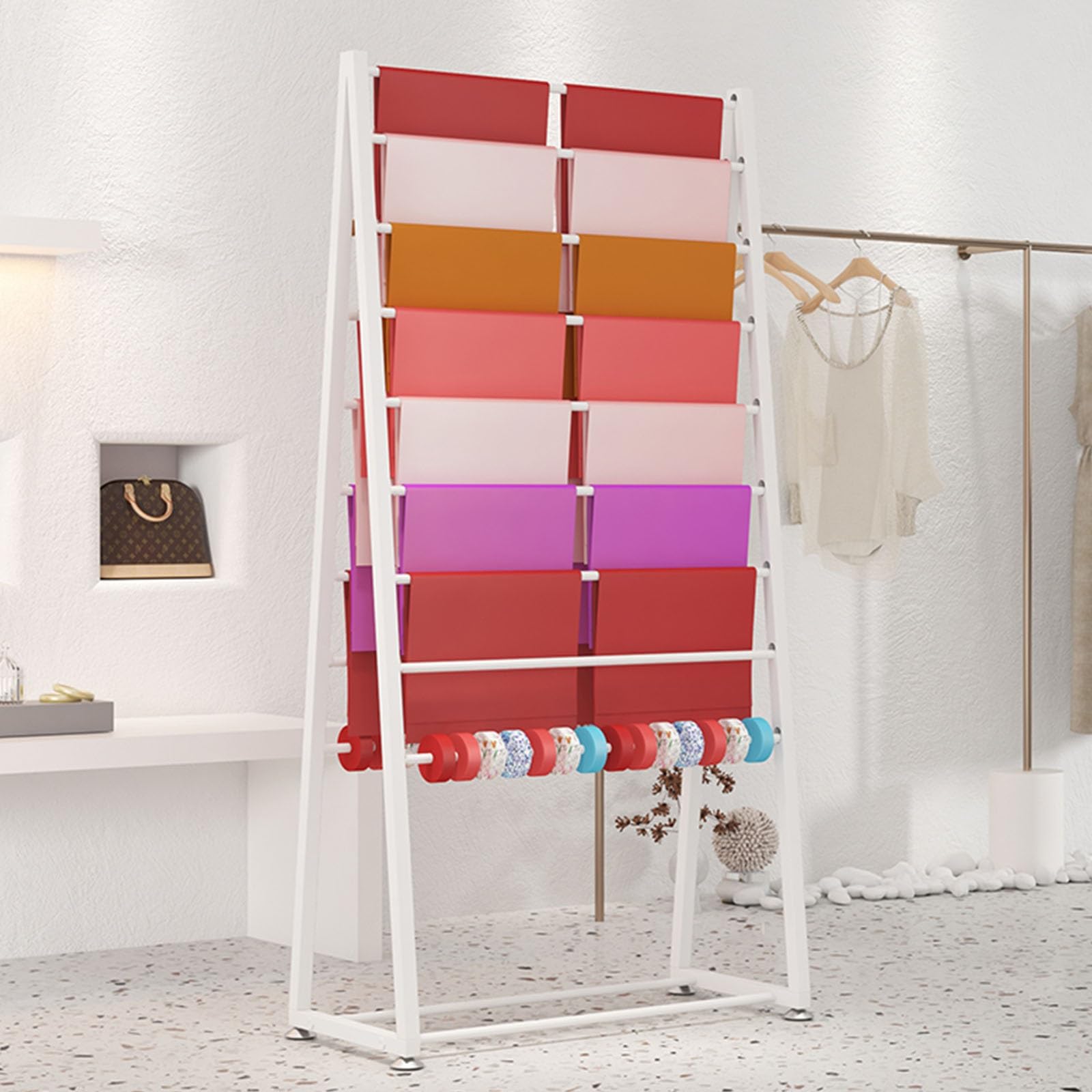 Retail Wrap Tissue Paper Holder Rack, Floor Commercial Roll Wrapping Paper Display Stand for Retail Store/Florist/Gift Shop/Craft Room, Detachable Rod for Easy Access (Color : White, Size : 70x40