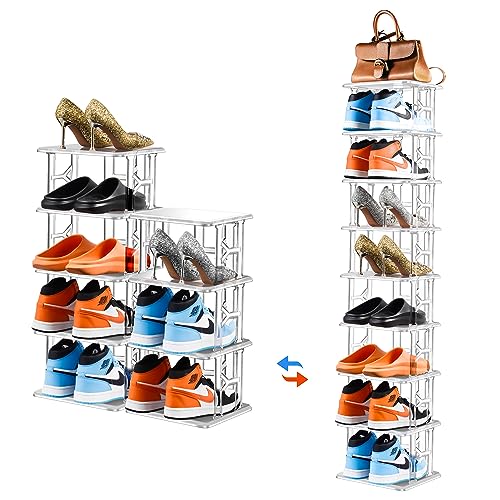 starogegc 9 Tier Shoe Rack For Entryway, Corner Shoe Organizer, Tall Shoe Tower Rack for Small Spaces, Shoe Rack Storage Organizer, Vertical Shoe Rack, Stable in Structure and Stackable(Clear)