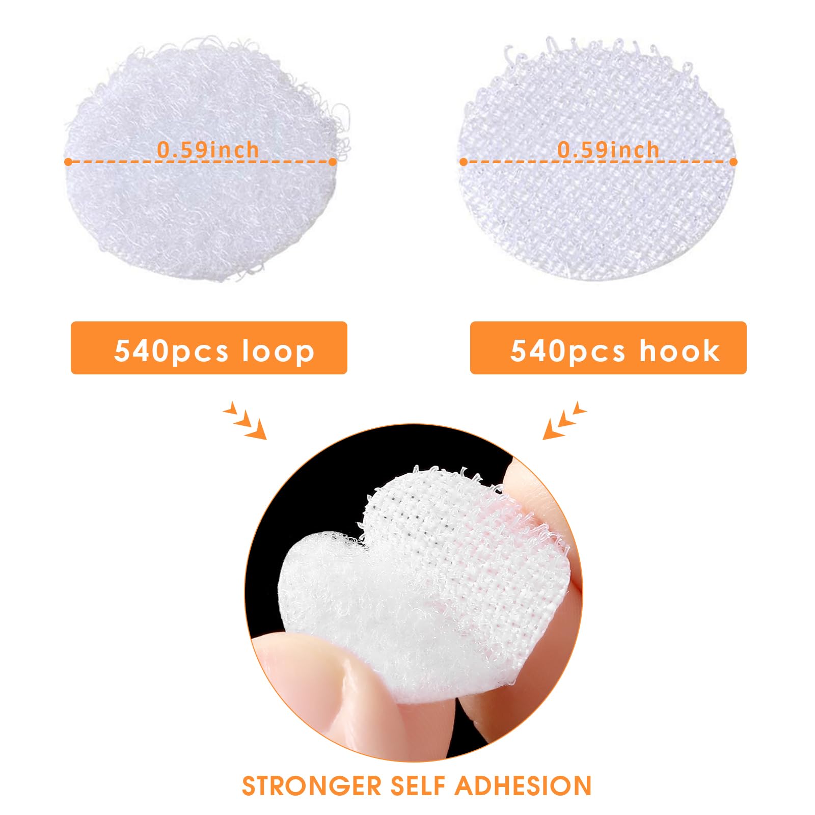 Self Adhesive Dots, 1080pcs (540 Pairs) 0.59β Diameter White Sticky dots, Hook & Loop dots with Strong Adhesive, Sticky Back Tapes 15mm for Classroom, Office, Home
