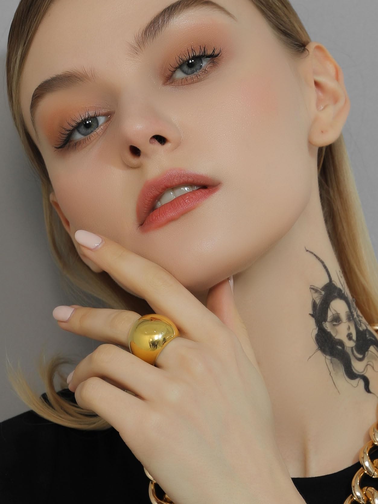 GOLDCHIC JEWELRY Gold Statement Ring for Women, 23mm Oversized Chunky Dome Rings Thick Cocktail Rings Size 7
