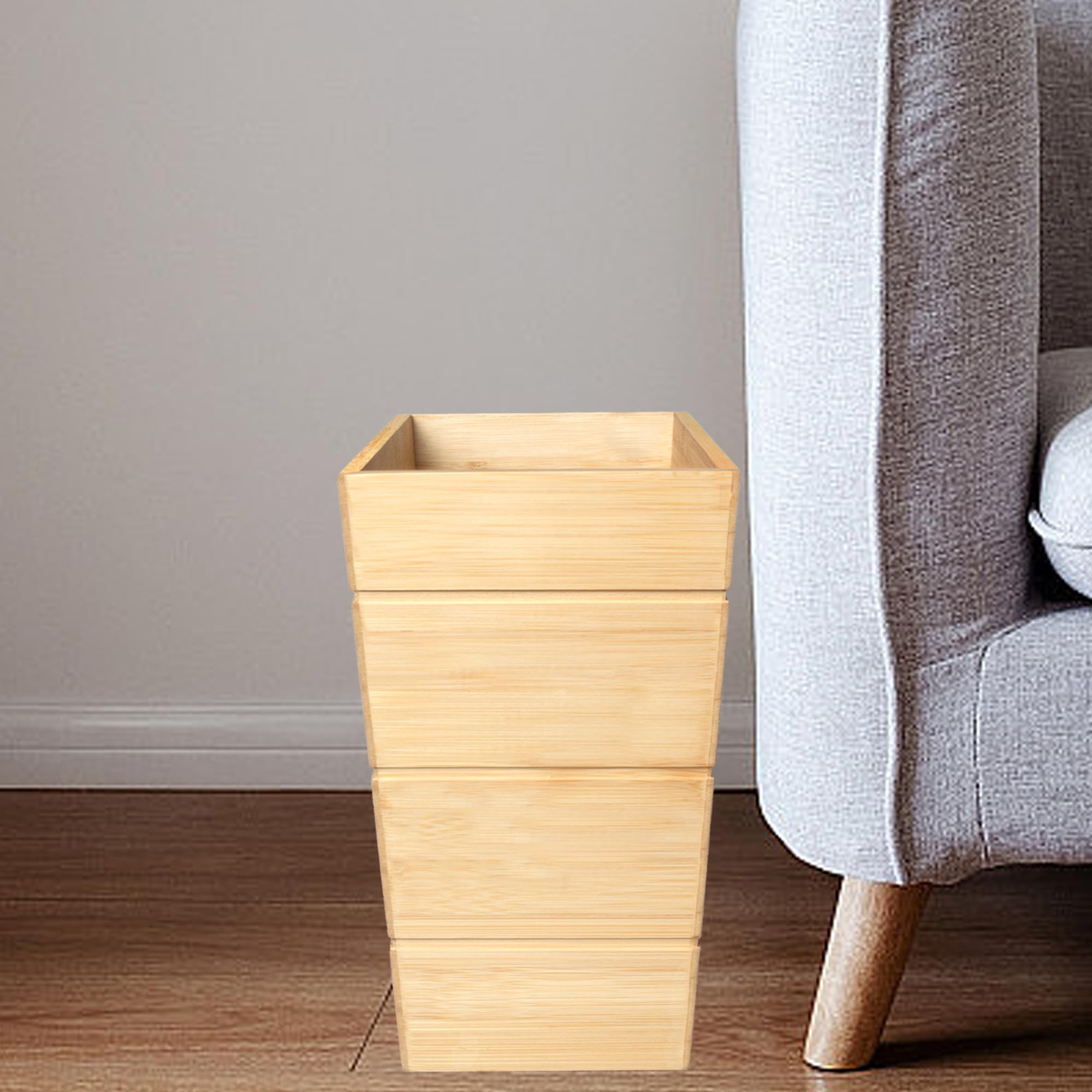 MinBoo Bamboo Waste Basket for Bathroom Trash Can for Bedroom Small Trash Can,Paper Basket for Office Wastebasket Bamboo Decor (10.7" X 9.6" X 5.6")