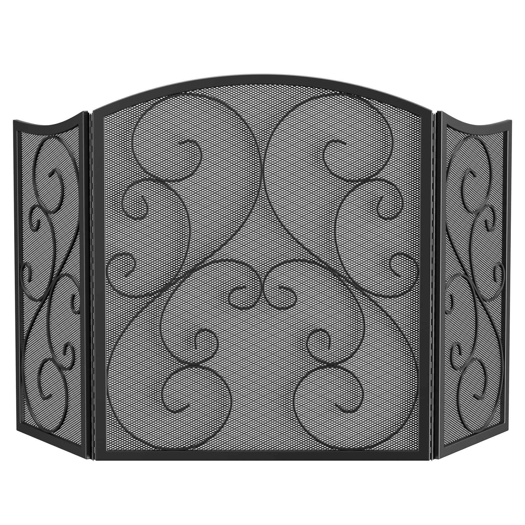 Fire Beauty Fireplace Screen 3 Panel Wrought Iron Metal 48"(L) x30(H) Spark Guard Cover(Black)