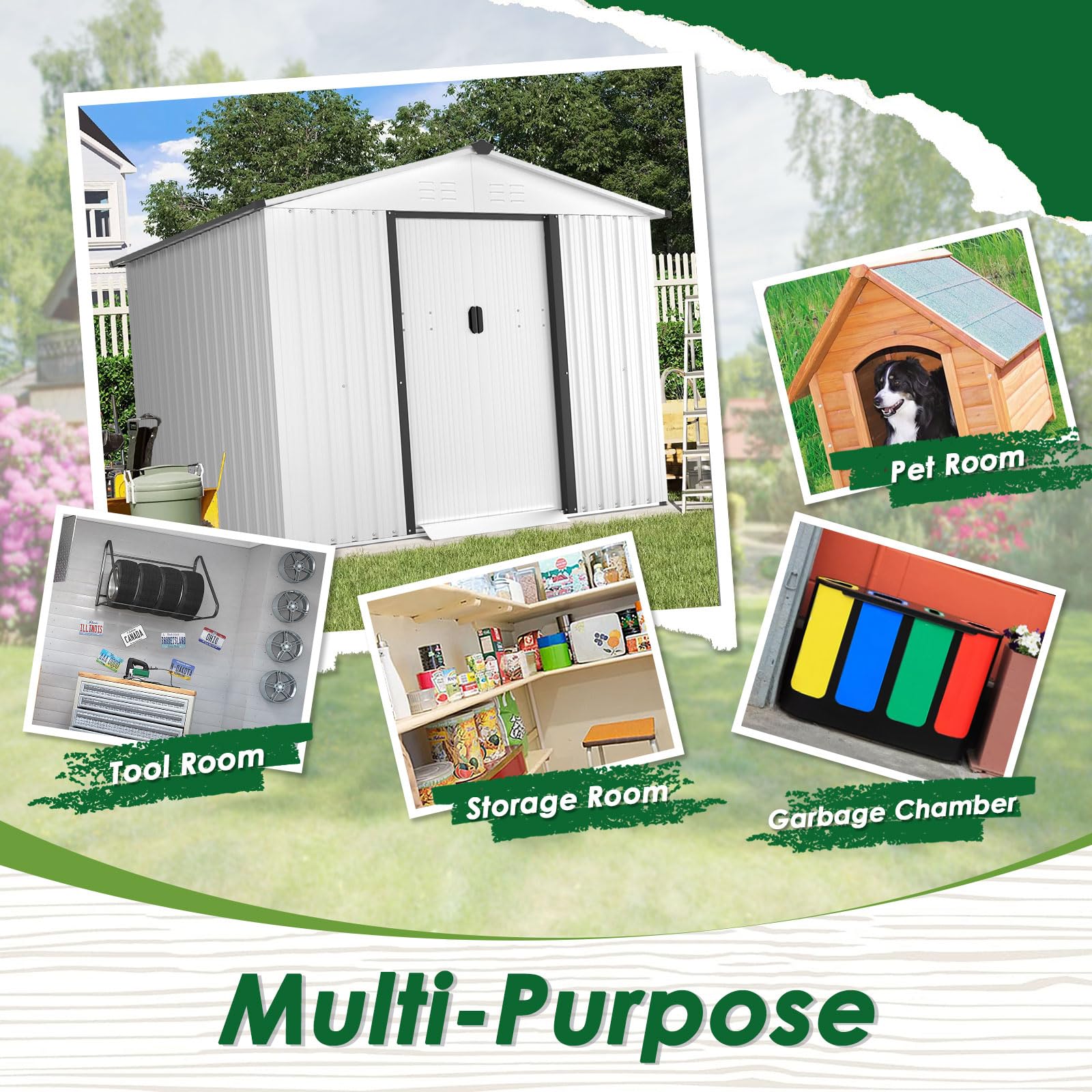 Patiomore 4×6 FT Outdoor Storage Shed Tool House Garden Steel Shed Walk-in, White