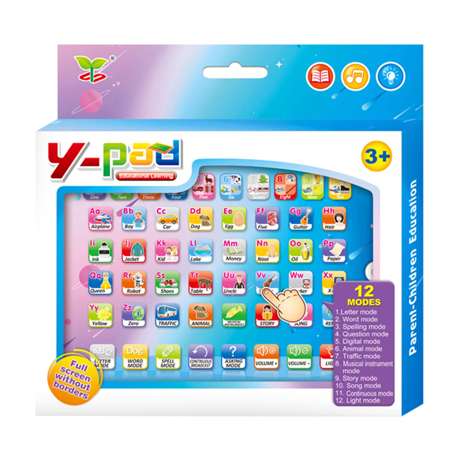 Gspmoly Kids Tablet Boys Learning Pad with LED Light Teach Alphabet, Numbers, Math, Early Development Interactive Electronic Toy, Ideal Xmas Gifts for Boy Girls, Parent-Child Interaction