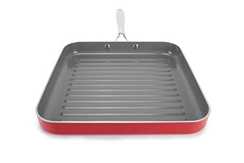 EaZy MealZ Square Non-Stick Grill Pan for Stove, Light weight, Perfect Grill Marks, Oven Safe up to 500 Degrees, Extra Large, 12" Red