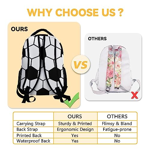 Sharecolor Soccer Backpack with Lunch Box - Set of 3 School Backpacks Matching Combo - Cute White Bookbag and Pencil Case Bundle