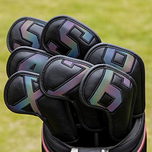 Golf Iron Club Head Covers set Headcovers Fits for All iron wedges - Big Number - Long Neck - Black Pu Leather fits Small Standard Oversized Golf Clubs 10pcs/Pack