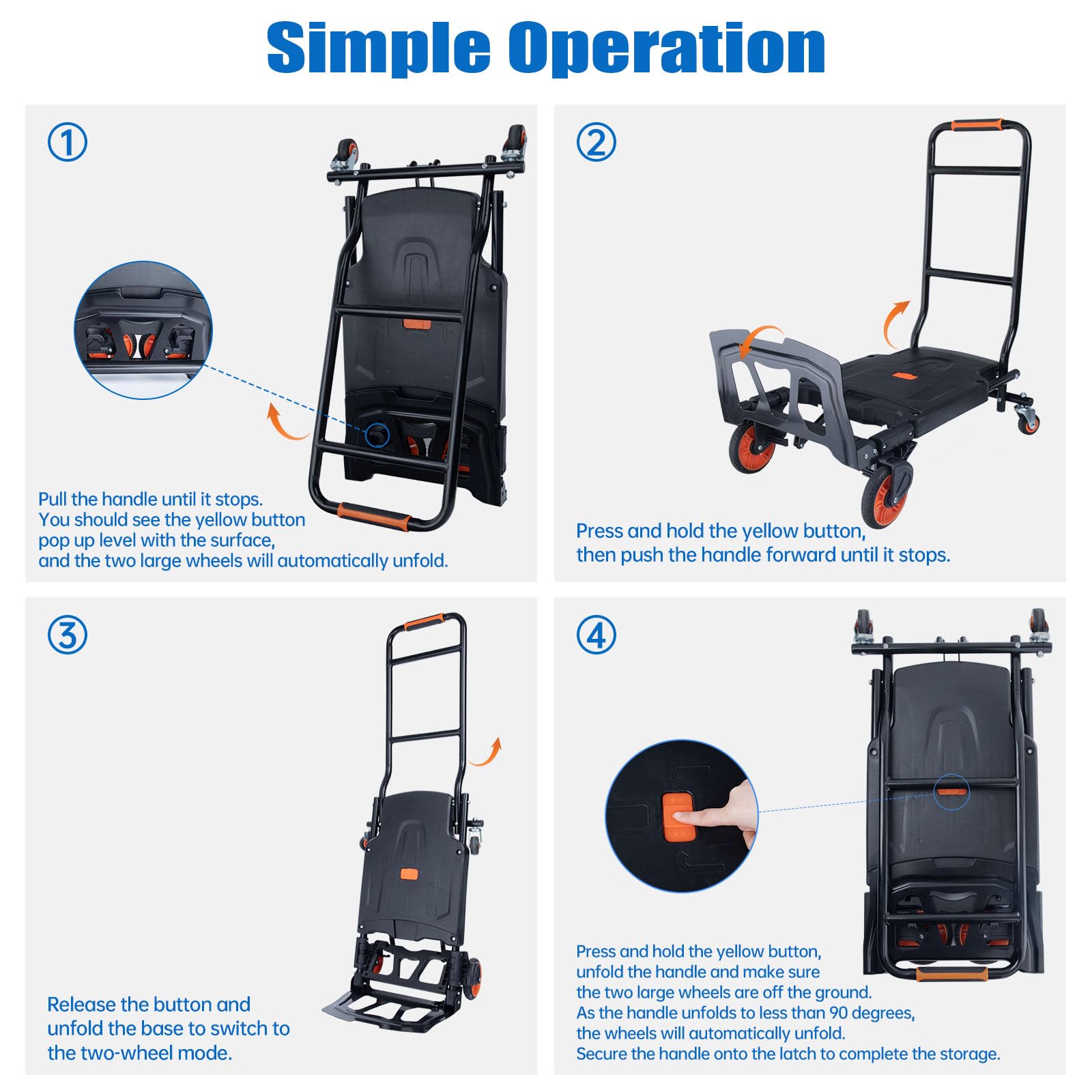 Insdawn Hand Truck and Dolly 2 in 1 Foldable 350LBS Capacity Portable Cart with Telescoping Handle and Wheels Elastic Rope for Luggage Office Travel