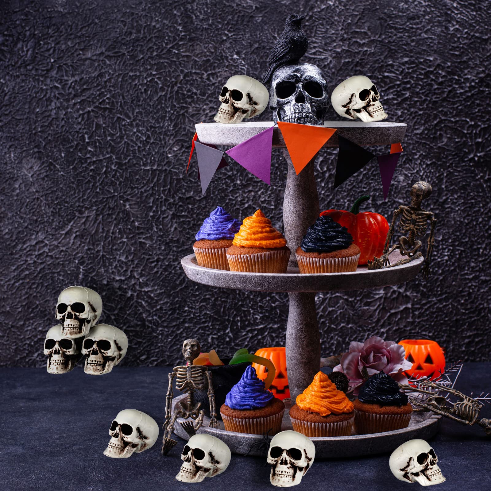 hanaiette 10 Pieces Mini Halloween Skulls Heads Skull Decor for Halloween Party, Halloween Decor Props, Table Decor Outdoor Halloween Home Decor Gift