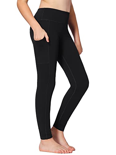 Stelle Girls Athletic Active Dance Tight Legging Pants with Pockets for Running Yoga Workout (Black (2 Side Pocket), 8-9 Years)