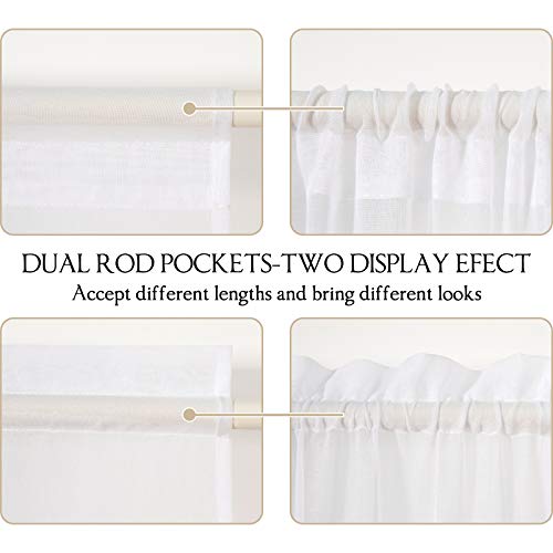 MIULEE Sheer Door Curtains 2 Panels Sidelight Window Treatment Curtains for Narrow Glass Door/Kitchen/Front Door Linen Textured 25 x 72 Inches with Tieback, White
