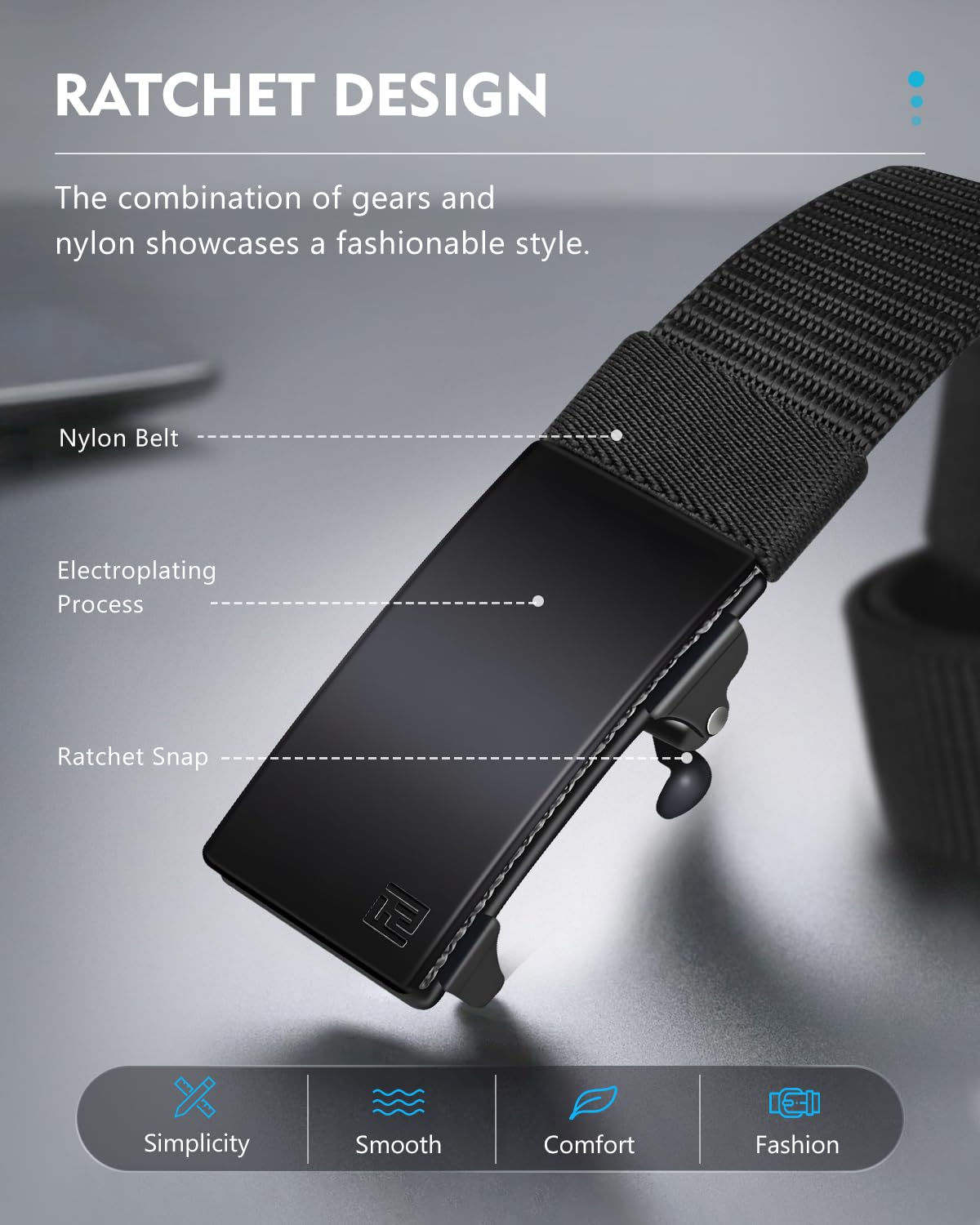 FAIRWIN Men's Ratchet Web Belt,1.25 inch Nylon Automatic Buckle Belt,No Holes Invisible Belt for Men(Black, S)