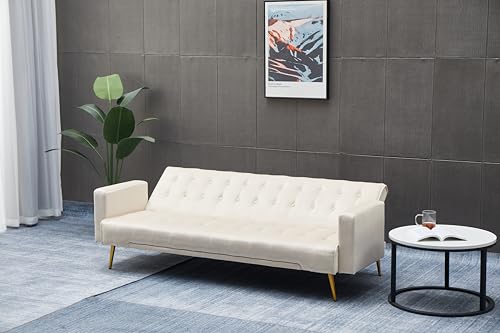MODCART 75.2" Modern futon Sofa Bed with Versatile Adjustable Back & Gold Metal Legs, Luxurious Velvet Upholstery Couch w/Tufted Buttoned Design for Living Room, Bedroom, Apartment