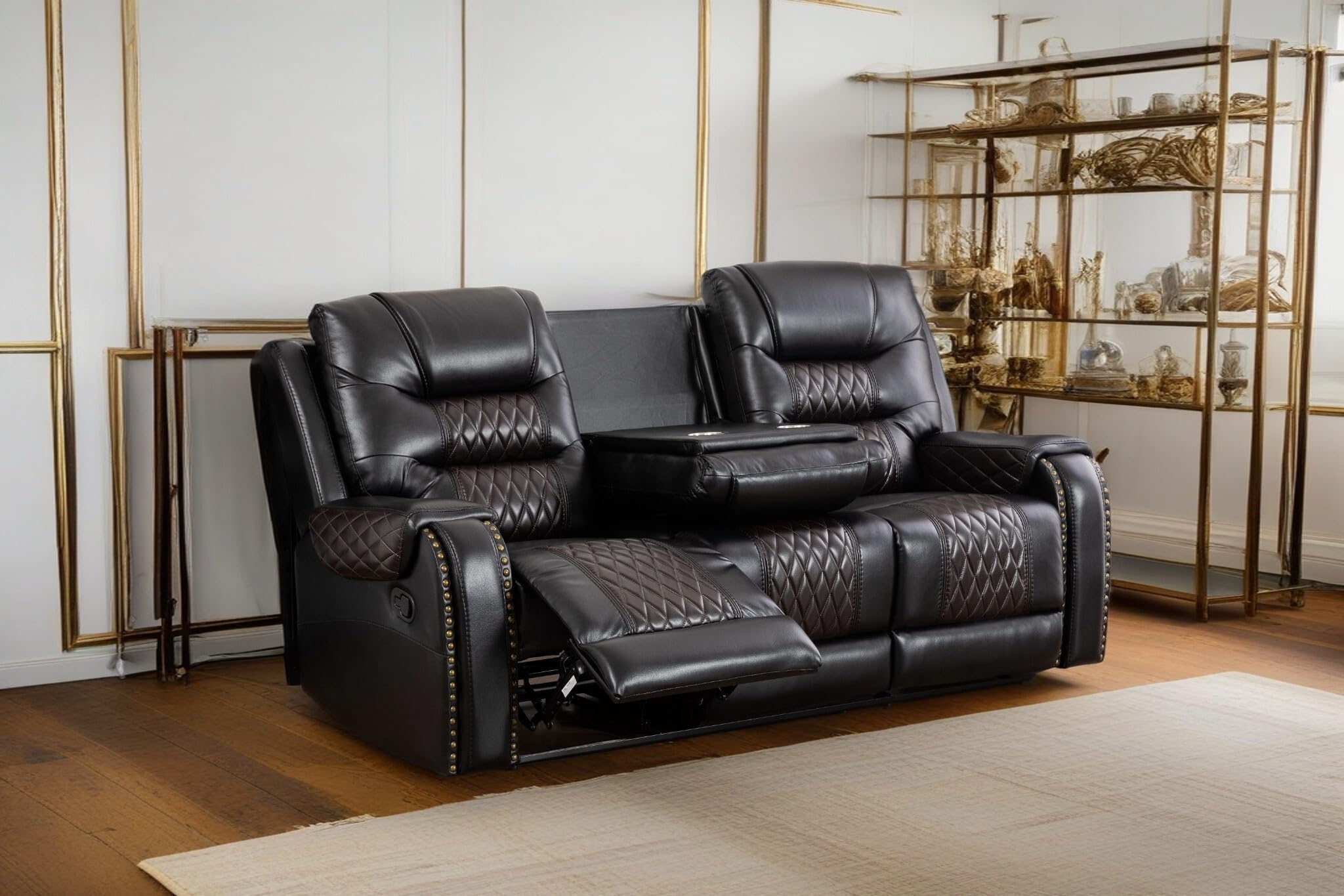 MODCART Manual Leather Recliner Sofa Set, with Drop-Down Table, Cupholders, PU Reclining Sofa Set for 3-Pieces(Sofa+Loveseat+Chair), Leather Recliner Couch Set for Home/Office