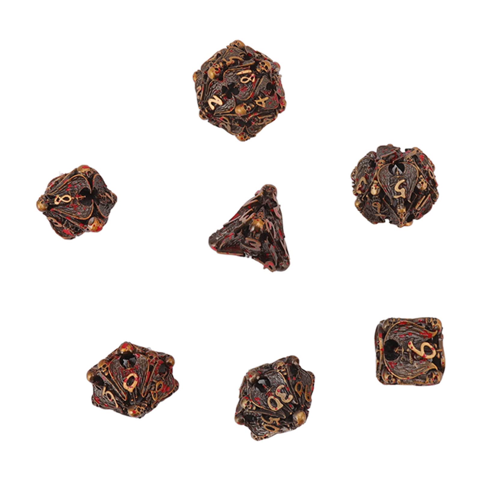 Keenso 7pcs Metal Hollow Dice,Fine Copper Skeleton Polyhedral Metal Dice for Role Playing Board Games