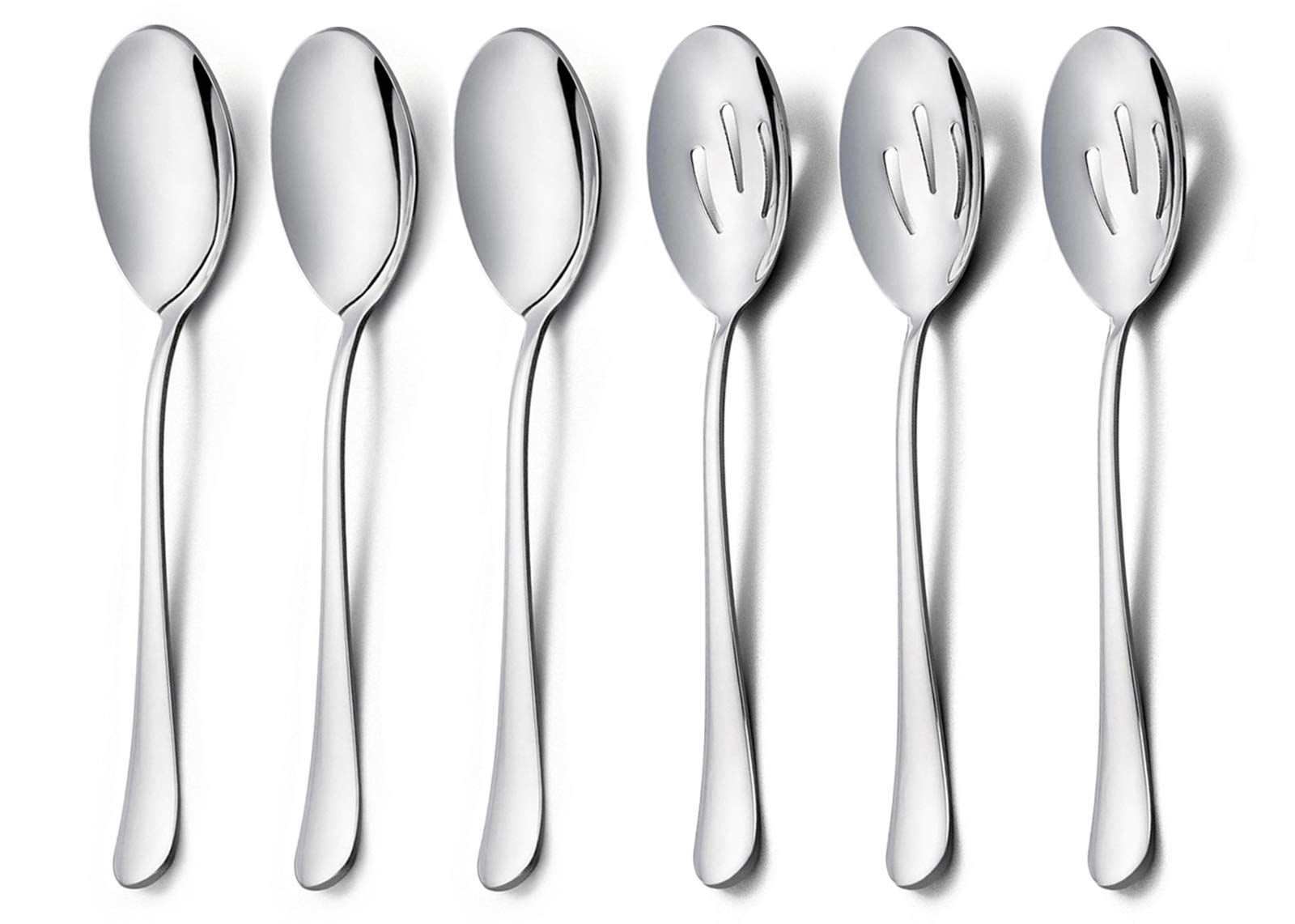 HaWare Serving Spoons X 3, Slotted Serving Spoons X 3, 9.8 inches Large Size Stainless Steel Serving Spoon, Elegant Design for Kitchen/Buffet/Party, Mirror Polished and Dishwasher Safe(6 Pack)