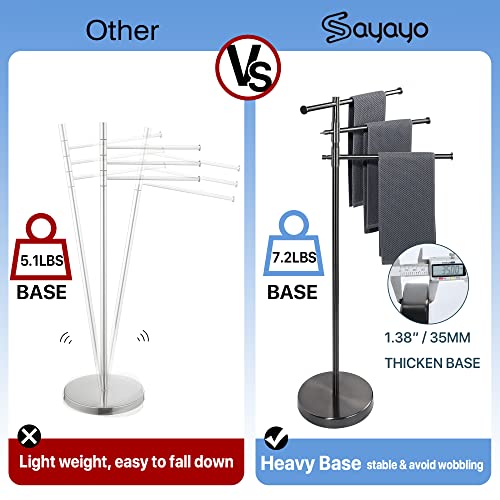 Sayayo Freestanding Towel Rack for Bathroom, 39 Inch Towel Holder for Bathroom Towel Stand Floor with 3 Adjustable Towel Bar, GunmetalÂ