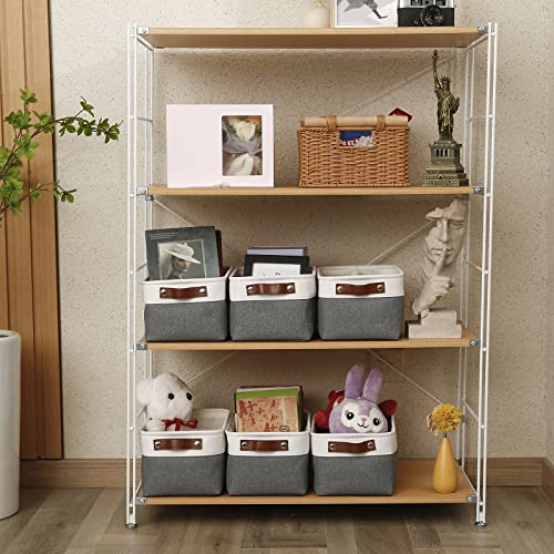 Storage Baskets[1 Pack], Foldable Fabric Storage Bins with Handles for Cupboards, Wardrobe, Shelves, Bathroom, Clothes, Toys, Towel (11.8 x 7.8 x 5.9 inches, White/Grey)