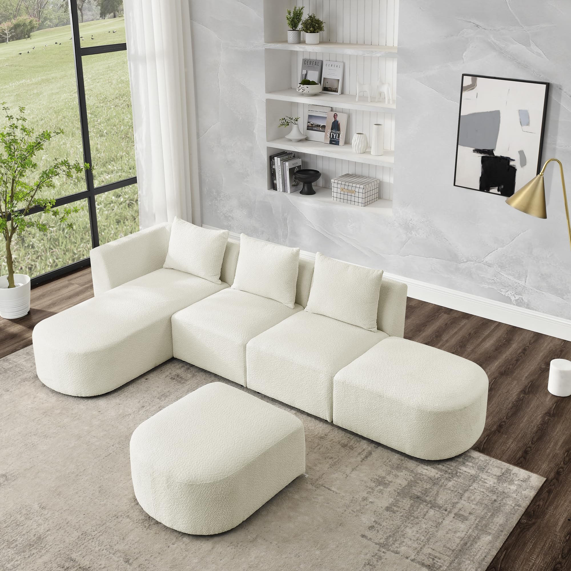 mikibama Modular Sectional Sofa, Modern Minimalist Sherpa U Shaped Couch Set with Two Single Seats and Two Chaises, 117" Comfy Boucle Couches for Living Room, DIY Combination, Black