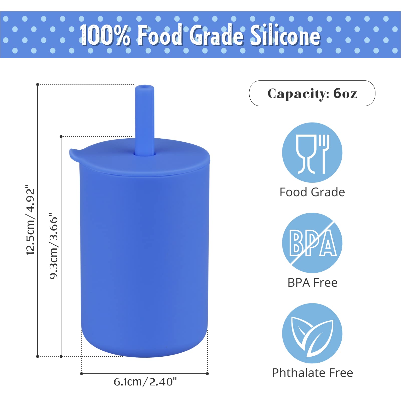 Kalovin Baby Sippy Cup, 3 Pack Silicone Trainer Cup Toddler Training Straw Cup for Boys and Girls, Unbreakable, Spill Proof Sippy Cup for Toddlers, 6 oz