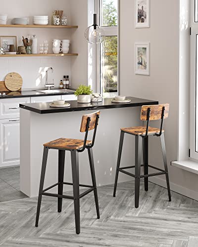 VASAGLE Set of 2 Bar Stools, Bar Height Stools, Tall Bar Stools with Back, Bar Chairs, Steel Frame, Industrial Style, Easy Assembly, Rustic Brown and Black ULBC078B01
