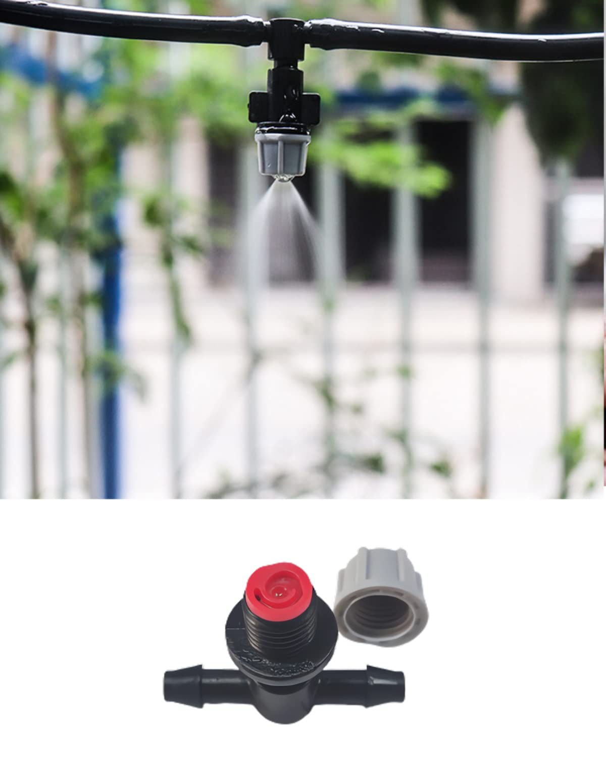 La Farah 50pcs Micro Spray Irrigation Drippers,Three-Way Integrated Atomizing Nozzle, Patio Cooling Garden Greenhouse Drip Irrigation System Kit Parts Emitters for 1/4" Irrigation Tubing