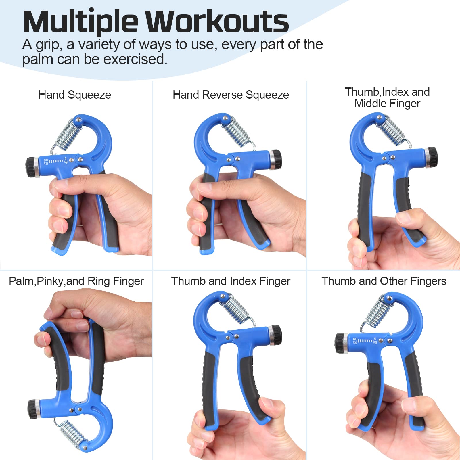 Hand Grip Strengthener Workout Kit with Forearm Grip Strength Trainer Adjustable, Finger Exerciser, Finger Stretcher, Grip Ring & Stress Relief Grip Ball for Muscle Building, Injury Recovery