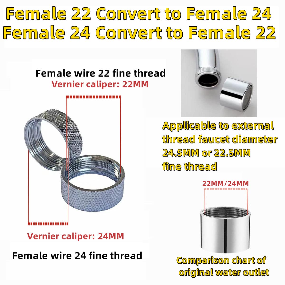 Faucet Adapter, Sink Hose Attachment for Faucet ,Extension Faucet Suitable for Connecting Sink Kitchen Bathroom Garden Faucet (female 55/64"-27T transform female 15/16"-27T)