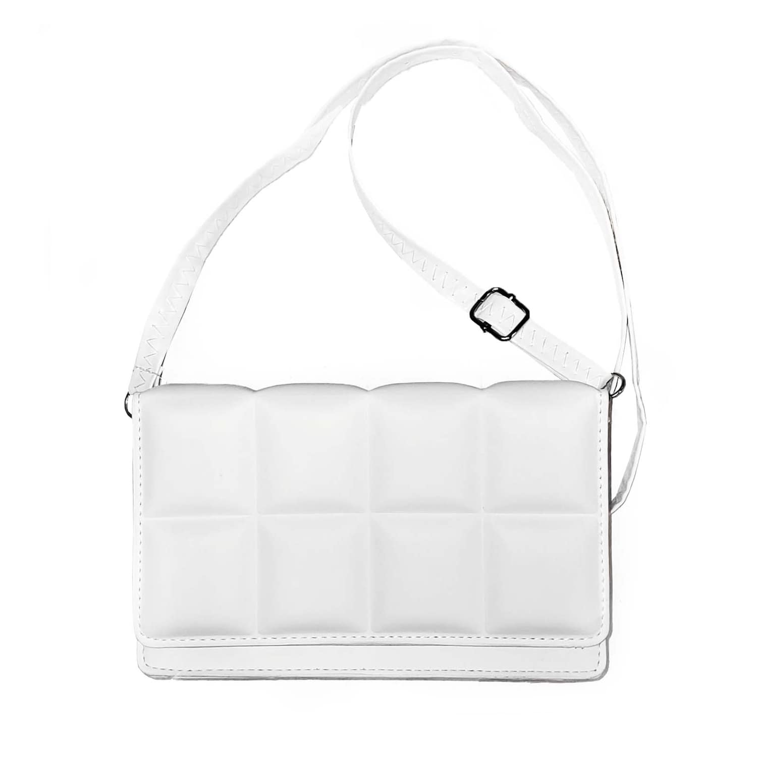 Handbag Crossbody Shoulder Square Purse for Women Chain Shoulder Leather Metal Satchel Tote Bag: One Size (WHITE)