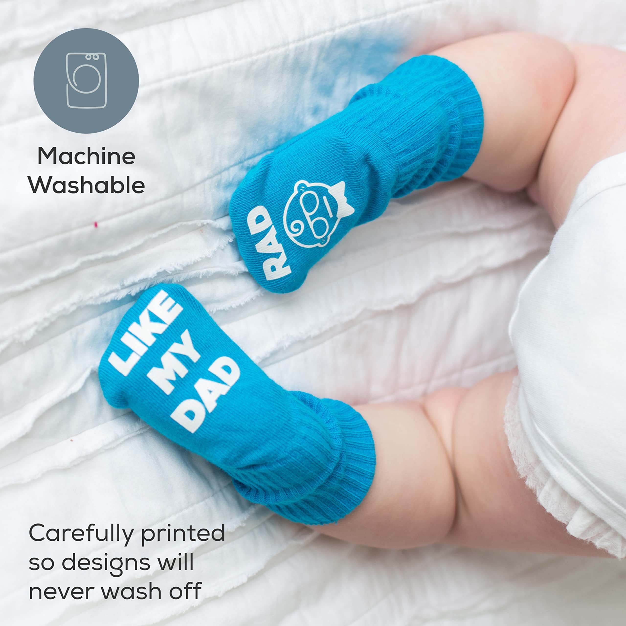 First Landings Baby Socks Gift Set - 6 Pairs of Infant Socks with Adorable Quotes - Ready-to-Gift Packaging - Blues