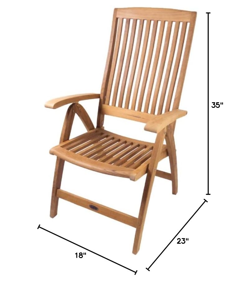 SeaTeak Weatherly Teak Folding Chair - 6-Position Foldable Chair - Weatherproof, Portable Teak Armchair for Boat Deck, Patio, Camping, Outdoors