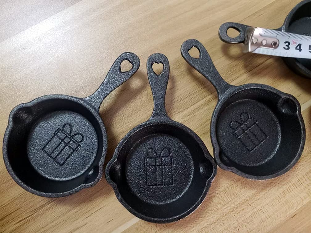 HAWOK Cast Iron Mini Skillet with wishing card gift bag DIA. 2.75 inch Set of 6 Black…