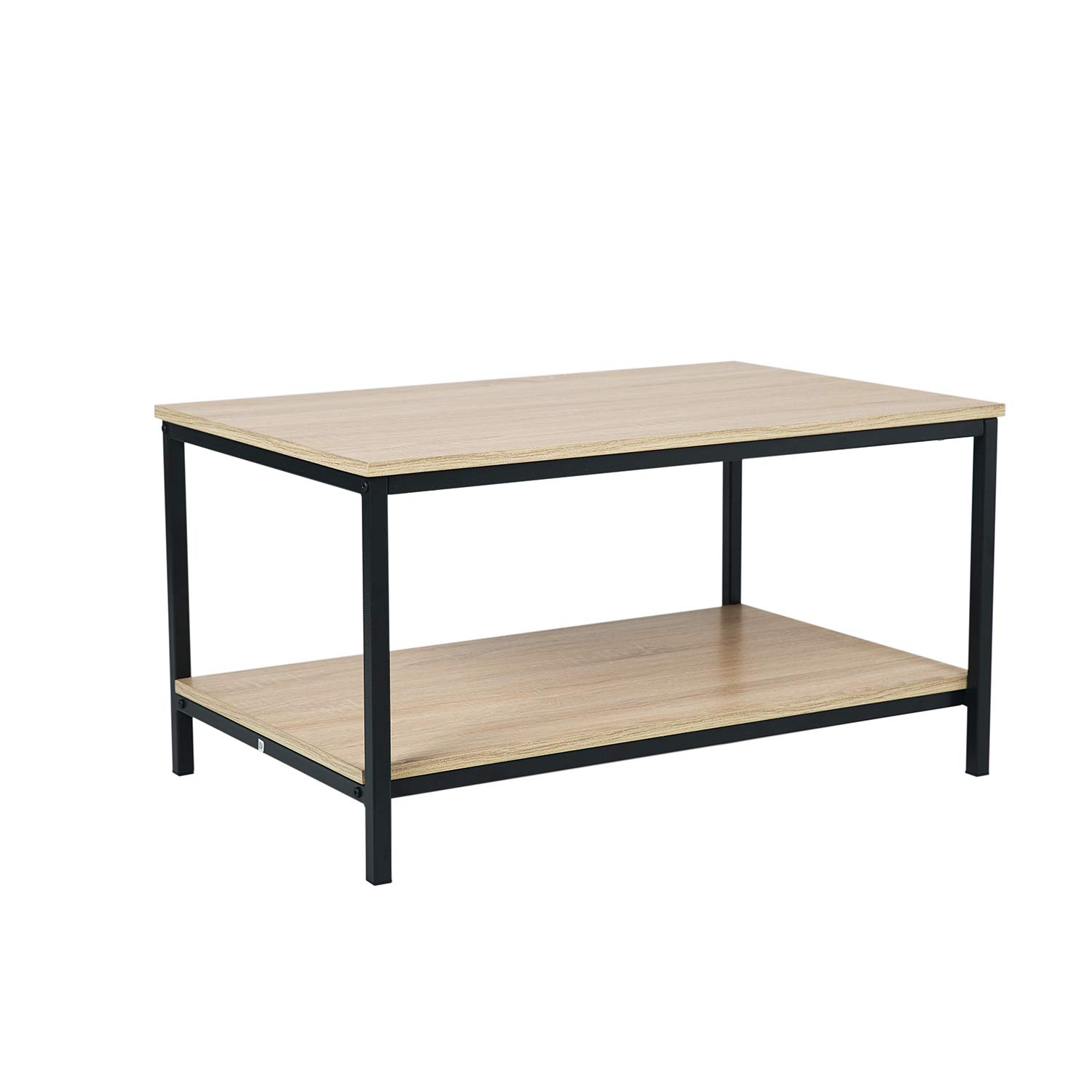 Finefind Modern Industrial Metal Rectangular Coffee Table with Storage Shelf for Living Room, 32 Inch Wood Rustic Furniture for Home Office, Charter Oak Finish