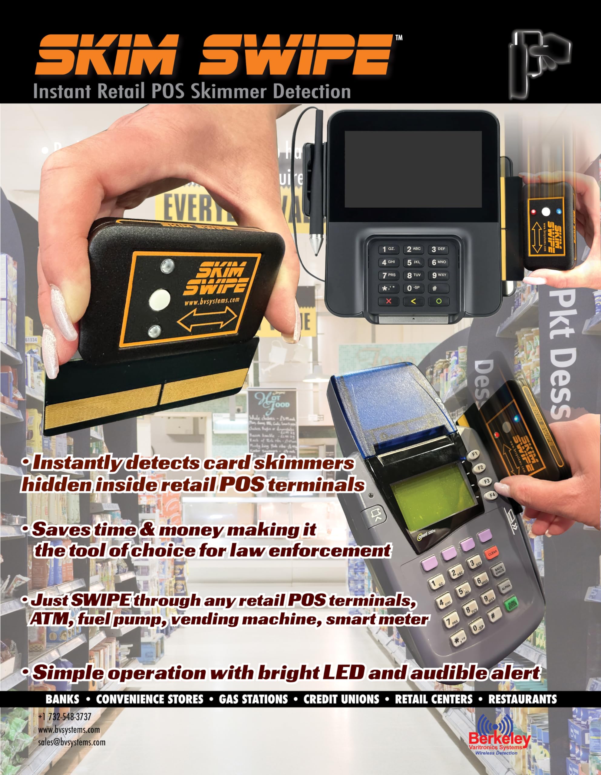 Skim Swipe card skimmer detector for POS retail terminals