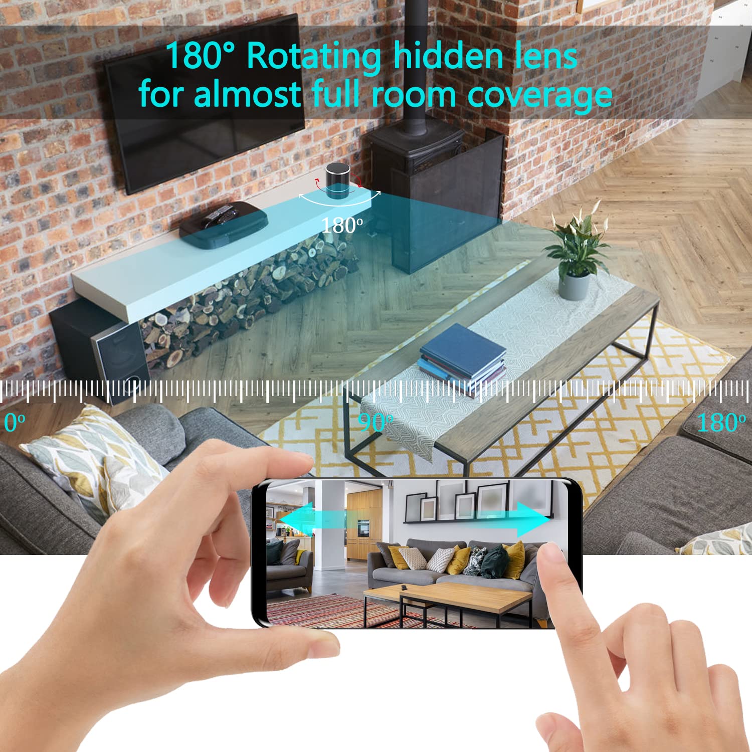 zhiroad Hidden Camera Speaker, 180° Rotating WiFi Spy Camera Hide in Bluetooth Speakers, 1080P Nanny Cam with Phone App Remote Viewing, Live Streaming, Motion Detection, Video Recording