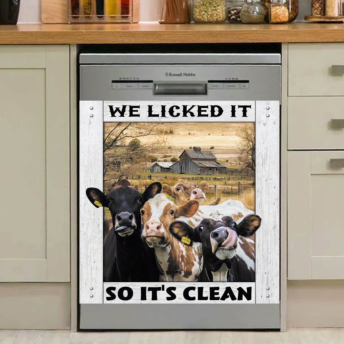 Homa Cow Magnet Dishwasher Cover, Rural Farm Decor Refrigerator Magnets Decorative Funny Fridge Magnetic Kitchen Decal Vinyl Panel Decorative 23W*17H inch