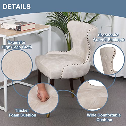 ROIYEIER Modern Dining Chairs Set of 2, Waterproof Wear Resistant Upholstered Dining Chairs with Armrest Soild Legs for Dining Room Living Room, Beige