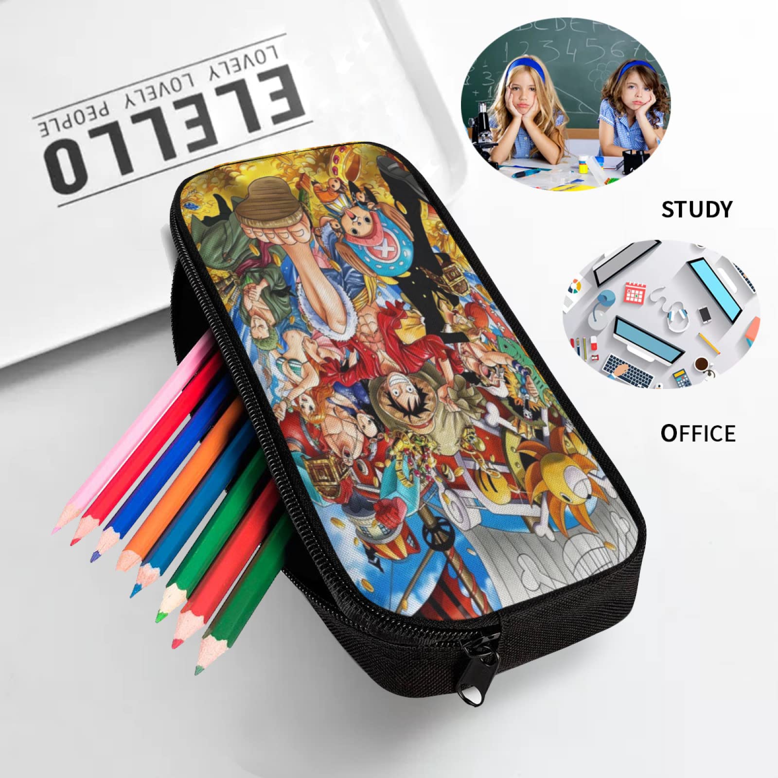 Gnucviop Anime Backpack Set School Backpack Large Capacity Daypack with Lunch Box and Pencil Case for Boys Girls