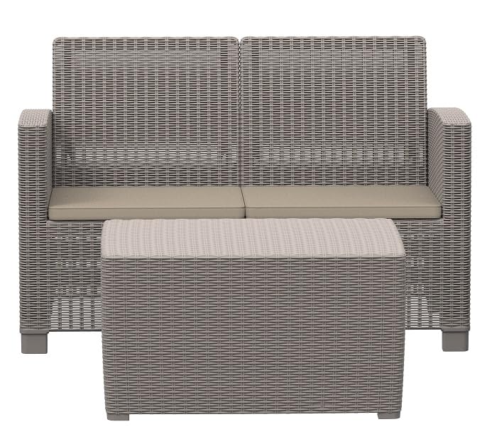 yoyomax 4 Pieces Furniture Clearance, Modern Outdoor Cushion, All Weather Patio Conversation Sofa Set w/ 3 Chairs, Coffee Table-Ideal for Garden, Poolside, 4PCS, Black with Gray