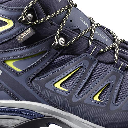 Salomon X Ultra 3 MID Gore-TEX Hiking Boots for Women, Crown Blue/Evening Blue/Sunny Lime, 8