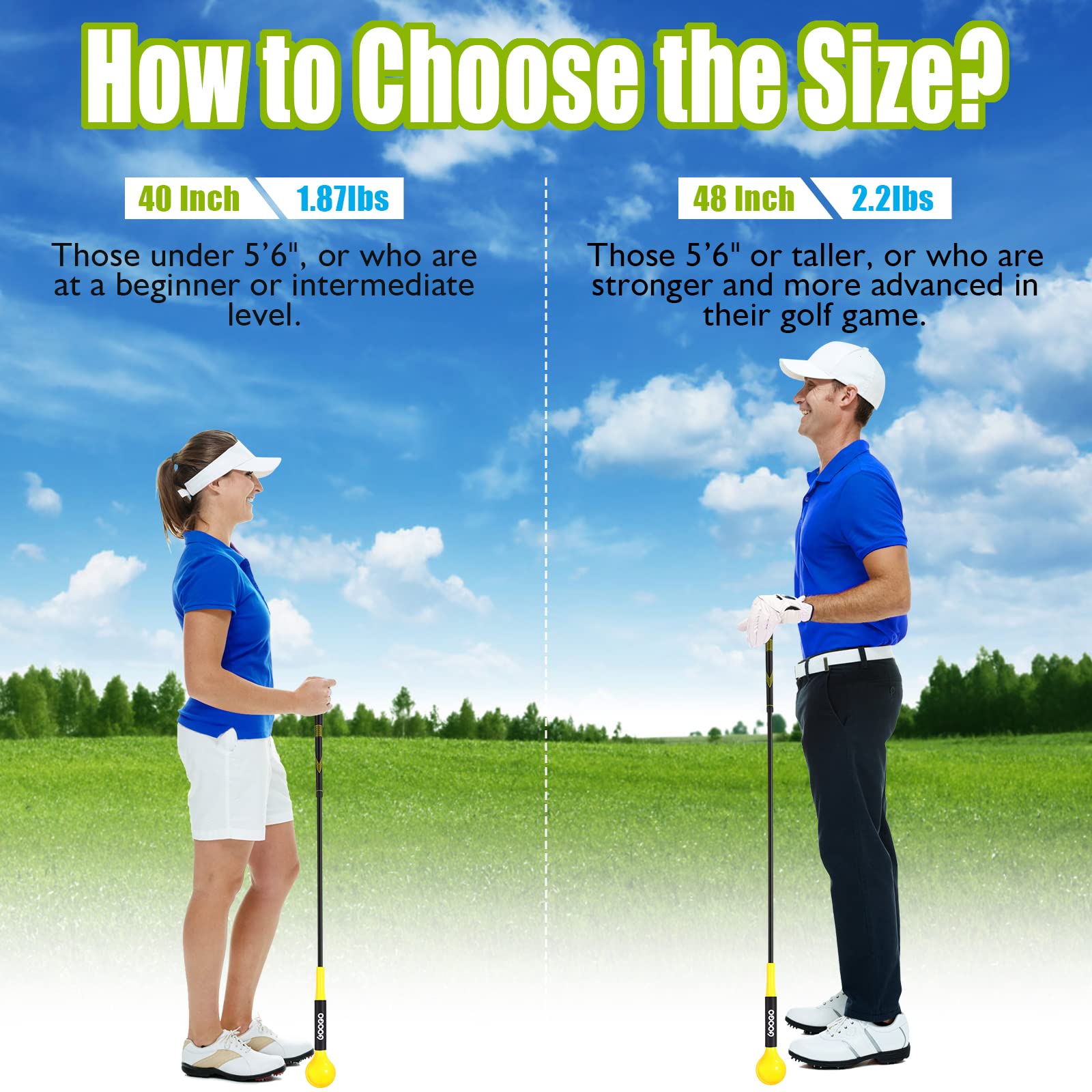 Googo Golf Flex Swing Trainer Aid, 48"/40" Golf Training and Correction Equipment Comes with Arm Band & Alignment Sticks, Golf Warm-up Stick for Strength Flexibility Tempo, for Men Women Beginners