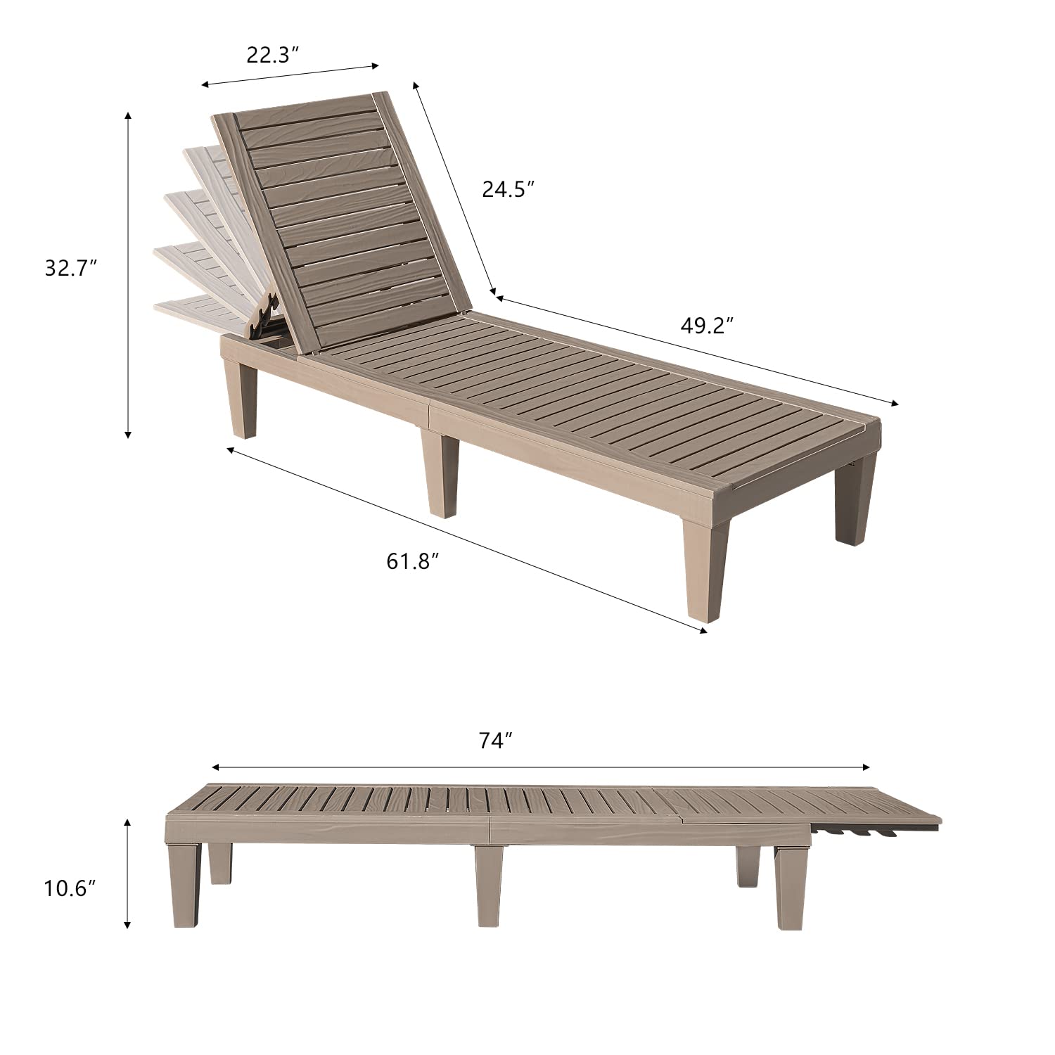 Homall Outdoor Chaise Lounge Chairs Set of 2, Quick Assembly & Waterproof & Lightweight Loungers with Adjustable Back for Poolside, Beach, Garden and Yard (Taupe)